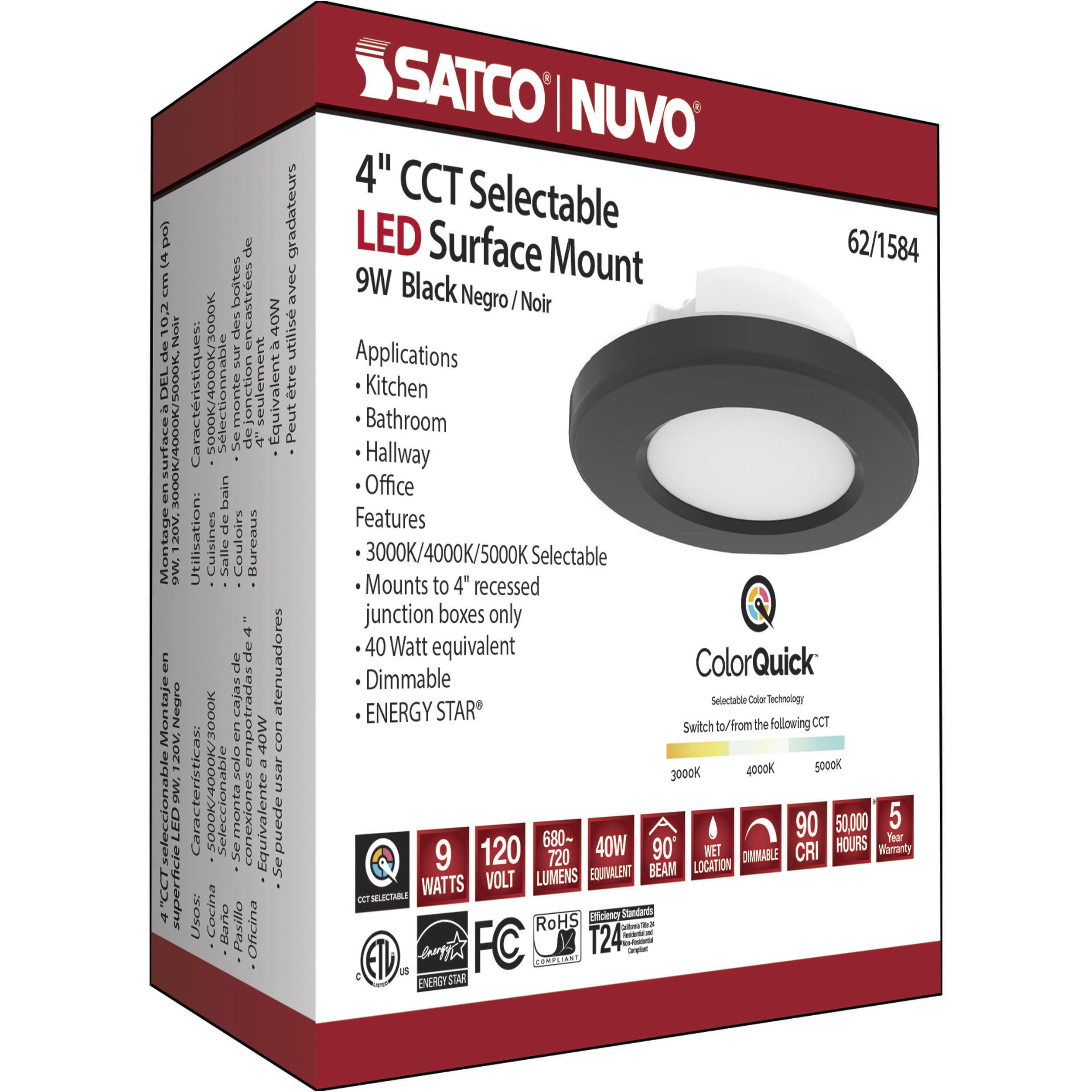 Nuvo 62/1584 ColorQuick LED 5 inch Black Close-to-Ceiling Ceiling Light, Edge Lit