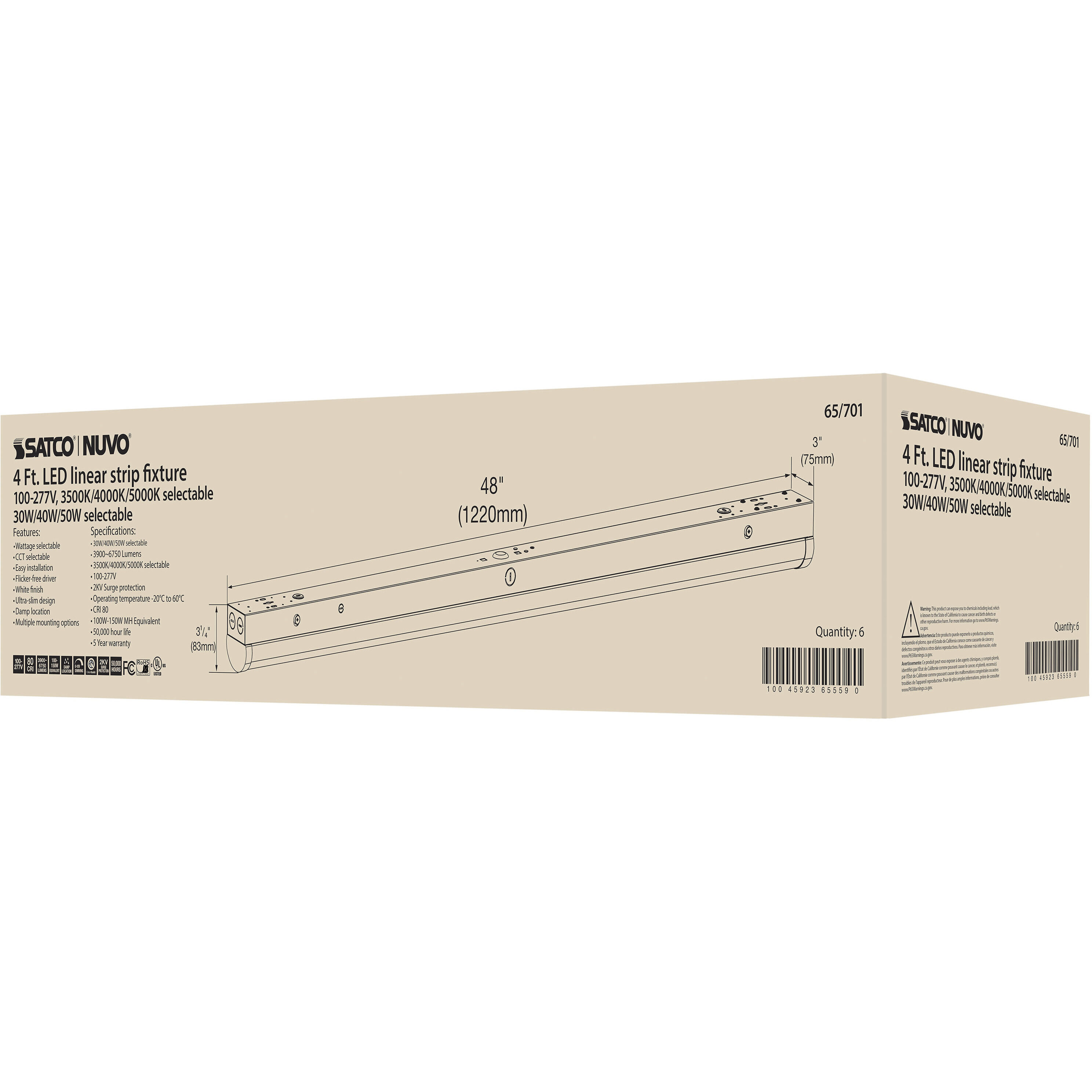 Nuvo 65/701 Brentwood LED 3 inch White Linear Strip Ceiling Light