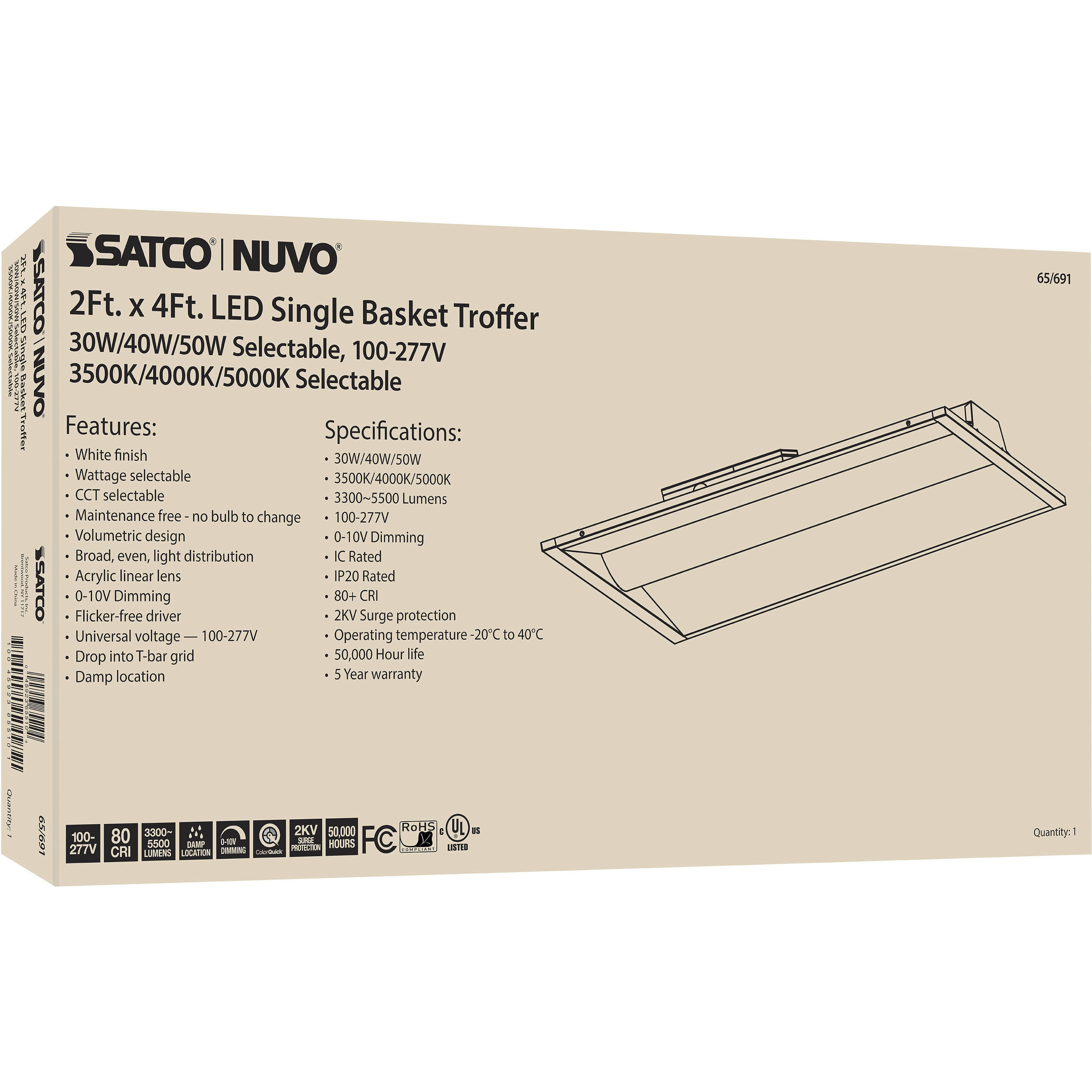 Nuvo 65/691 Brentwood LED 24 inch White Troffer Ceiling Light, Center ...