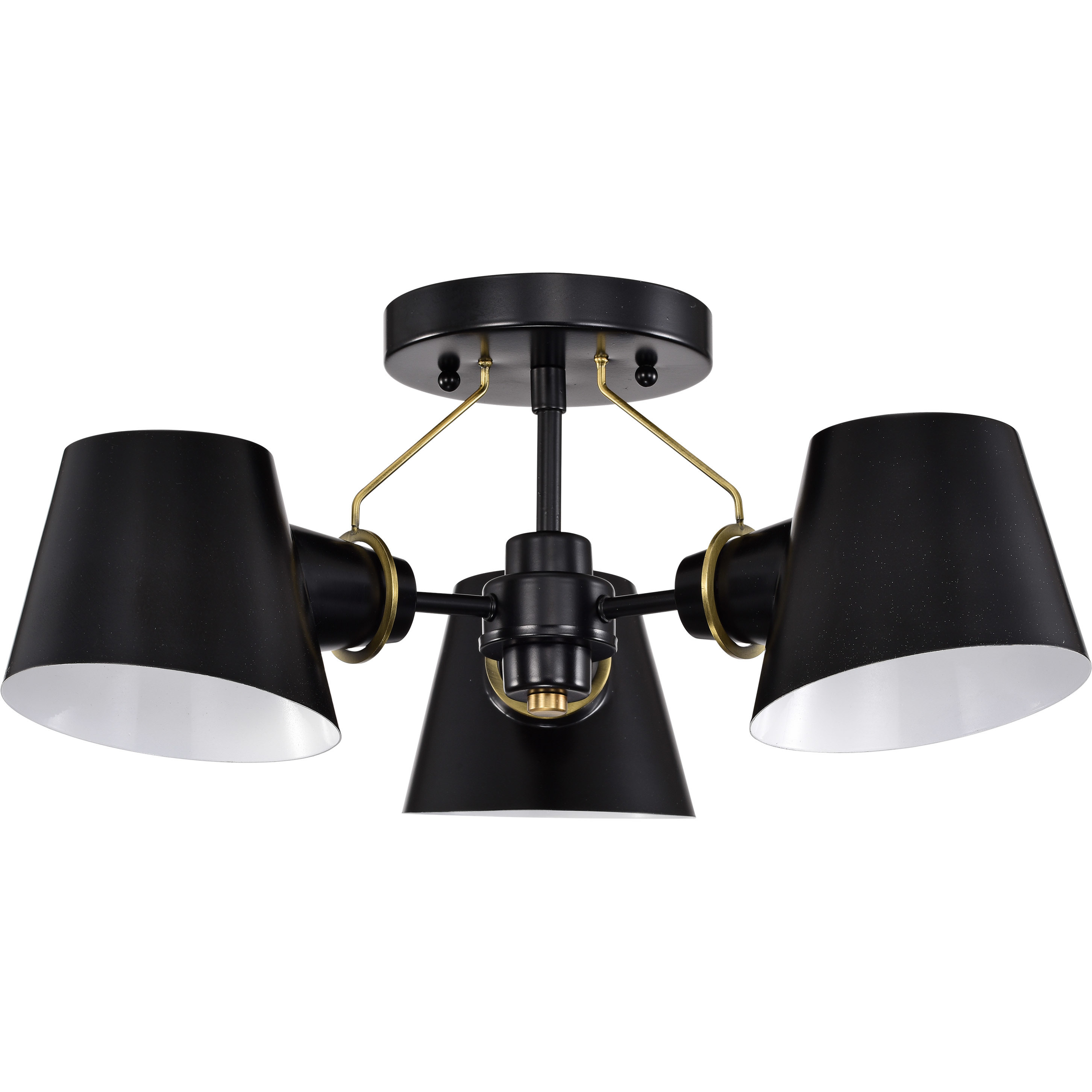 Nuvo 60/7384 Baxter 3 Light 20 inch Black/Burnished Brass Semi Flush Ceiling Light