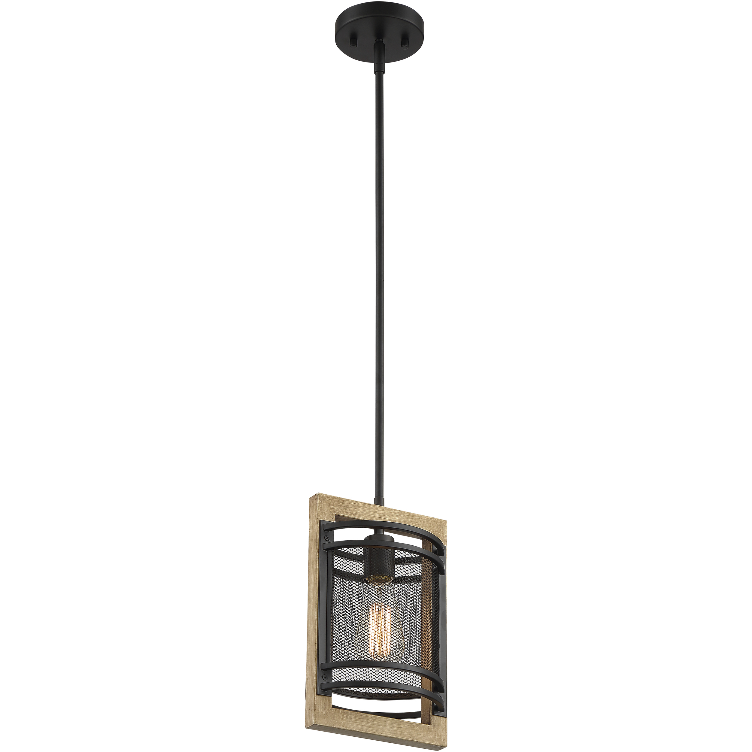 Nuvo 60/7262 Atelier 1 Light 7.5 inch Black and Honey Wood Pendant Ceiling Light